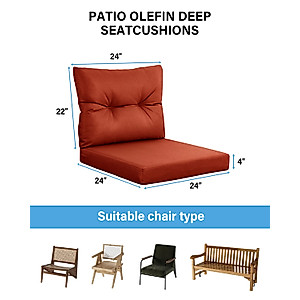 YEFU Outdoor Deep Seat Cushion Set, 24 x 24 Inch, Brick Red