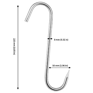 JAPCHET 20 Pack 9 Inch Meat Hooks, 8mm Thick Heavy Duty Meat Hooks, Stainless Steel Butcher Hooks Meat Processing Hook for Hanging, Butchering and Smoking, Silver