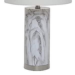Catalina 20640-000 Modern Pillar Marble Table Lamp with Polished Nickel Accents, 24.5", Classic White/Grey