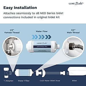 LUXE Bidet 4-in-1 Filtration Water Filter, with PP Cotton, Ion Filtration, and Calcium Salts for Chlorine Removal, with 1/2” Ends Designed to fit NEO Bidets