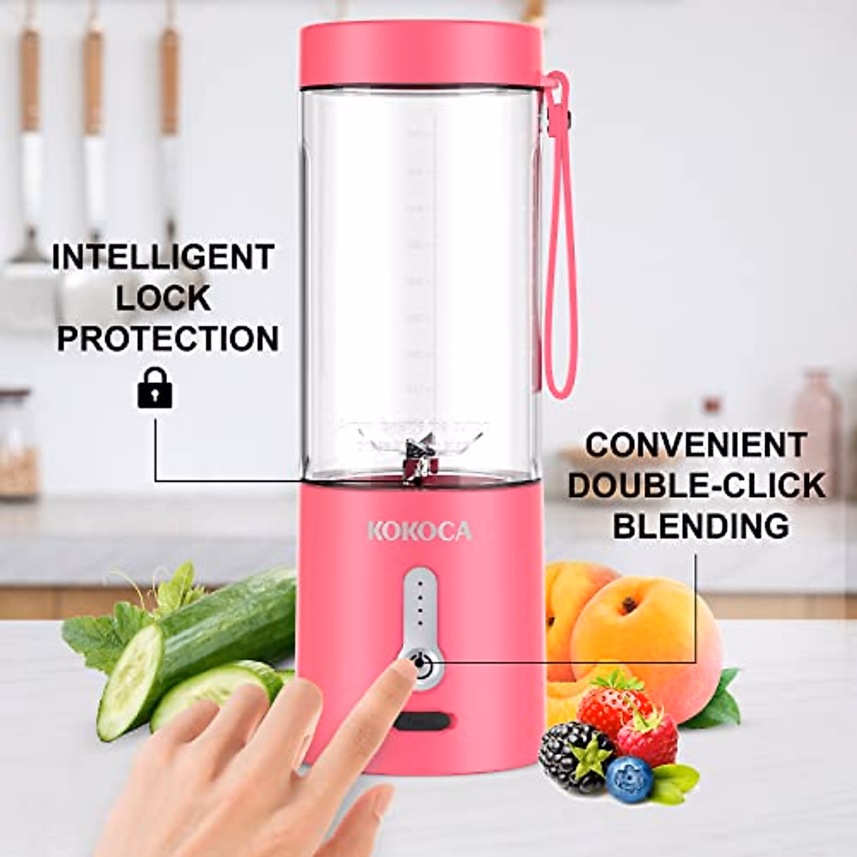 Blend & Jet Portable Blender for Shakes and Smoothies, KOKOCA Personal Travel Blender for Protein with 4000mAh USB Rechargeable Battery, Crush Ice, Frozen Fruit and Drinks, 18 oz Mini Cup