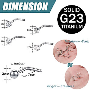 ZS 4Pcs 20G Grade 23 Titanium Nose Rings for Women, 2mm 3mm CZ Nose Studs, Nose Bone/Screws/L Shaped Nose Piercing Jewelry (Round(Claw),L-2mm)