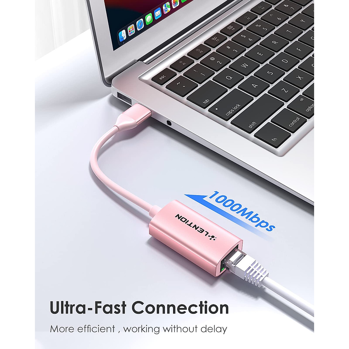 LENTION USB 3.0 Type A to Gigabit Ethernet Adapter, 1000M RJ45 Wired LAN Network Converter Compatible with Nintendo Switch, MacBook Pro/Air, Surface, Chromebook, Most Windows Laptops (HU604,Rose Gold)