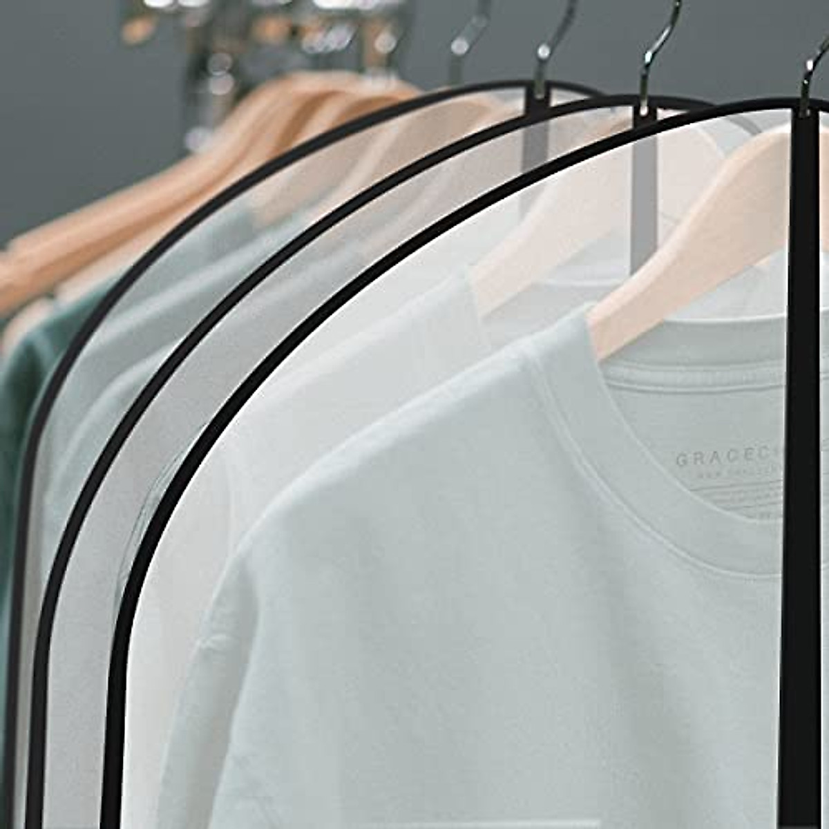 homeminda Extra Long Dress Garment Bags 60in Clear Hanging Lightweight Breathable Dust Cover with Study Full Zipper for Storage Clothes and Travel Pack of 6
