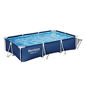 Bestway Steel Pro 118 Inch x 79 Inch x 26 Inch Rectangular Metal Frame Above Ground Outdoor Backyard Swimming Pool, Blue (Pool Only)
