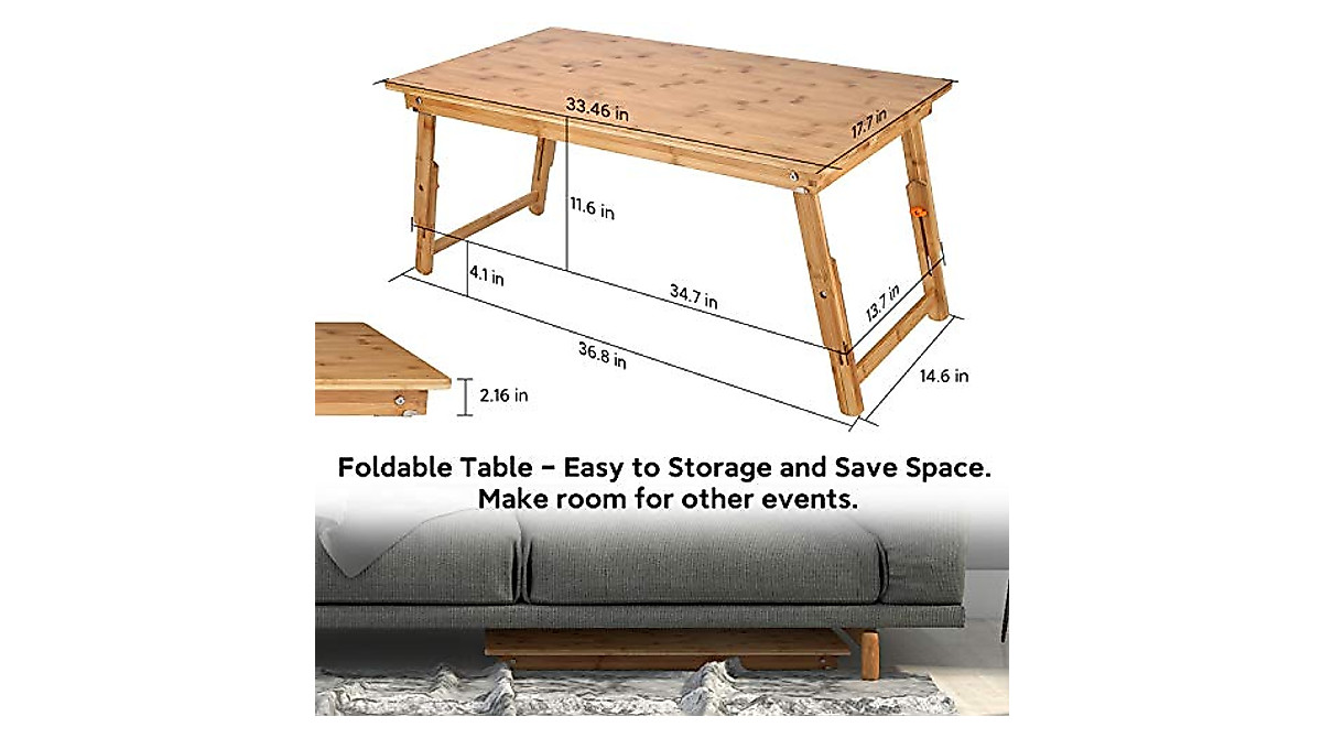 Large Adjustable Floor Desk - Foldable Bamboo Table for Home & Office