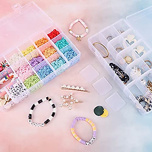 SGHUO 4 Pack 18 Plastic Organizer Box with Adjustable Dividers, Compartment Storage Container for Jewelry, Craft DIY, Bead, Sewing, Dip Powder, Hair Accessories, Thread