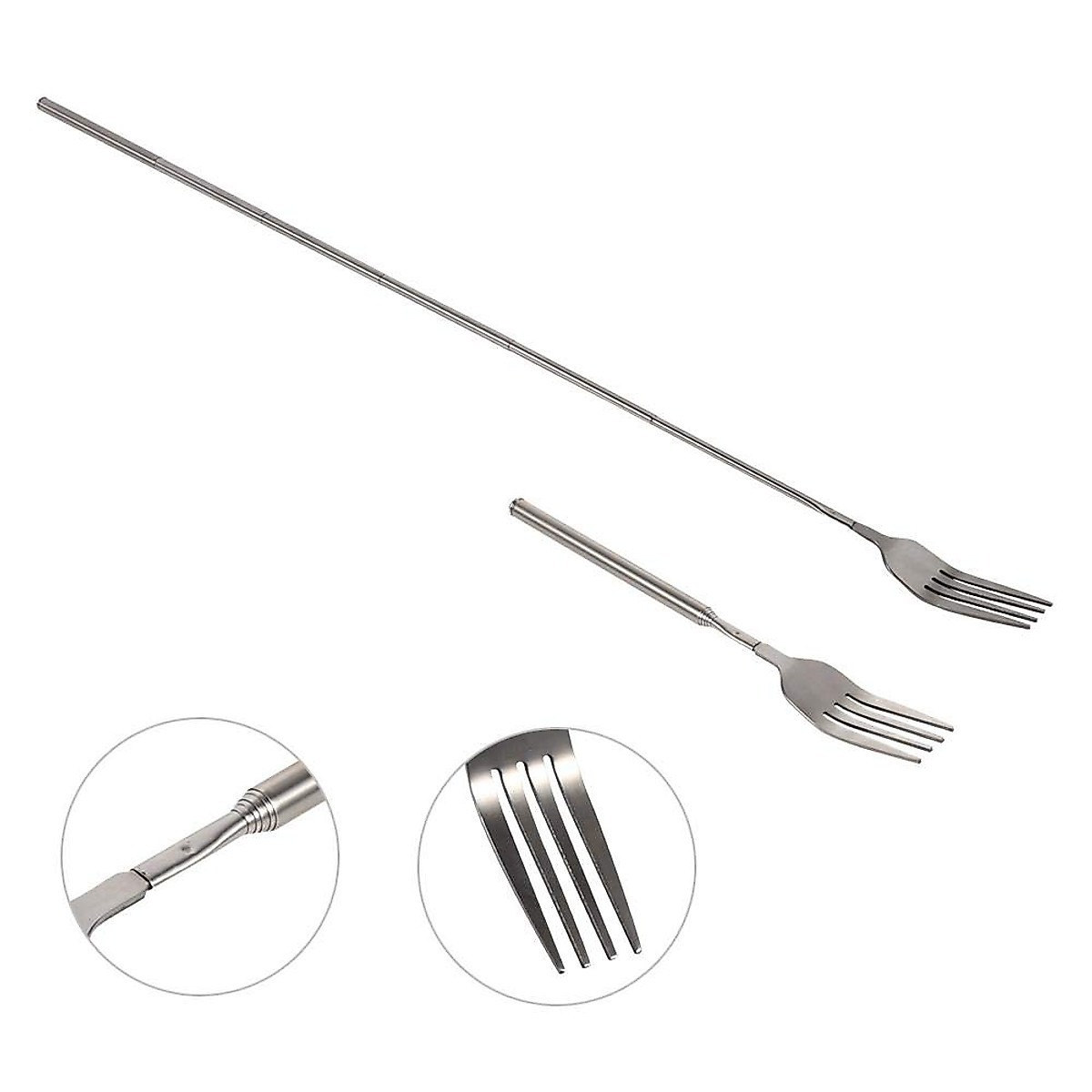 Telescopic Fork, Stainless Steel Extendabl Long Handle Fork, Barbecue Toasting Dinner Fruit Dessert Long Fork Cutlery, Non-Toxic & Anti Rust Fork 8.7~25.4inch