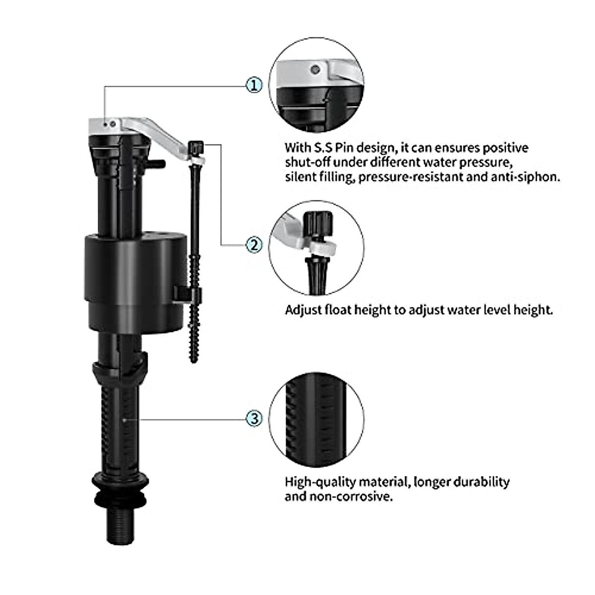 R&T Toilet Fill Valve, Anti Siphon Toilet Tank Replacement Kit, Universal Easy Install Toilet Parts Inside Tank