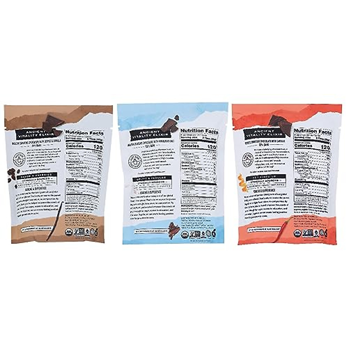 Numi Organic Hot or Cold Drinking Chocolate, Dash of Salt, Touch of Chili, Kick of Mocha with Natural Wooden Measuring Scoop and Bag Clip | (3) 6.3 Ounce Bags | Gourmet Paleo Friendly Vegan Drinking Cocoa mix for any occasion!
