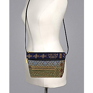 Danny K Women's Tapestry Zipper Purse Crossbody Handbag, Adjustable Cord, Handmade in USA (Neptune/Blue)