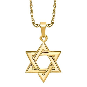 14K Yellow Gold Star of David Jewish Magen Necklace Judaica Religious Pendant Israel Charm 23mm x 13mm Only