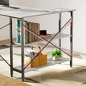 Bestier L Shaped Desk with Storage Shelves 55 Inch Corner Computer Desk Writing Study Table Workstation for Home Office, Wash Gray