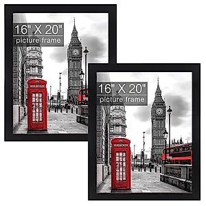 Golden State Art, 16x20 Picture Frame - Wide Molding - Wood Grain Rustic Style - Great for Displaying Pictures, Puzzle, Poster, Artwork (Black, 2 Pack)