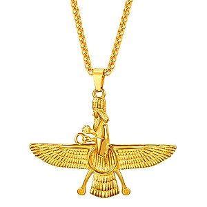 U7 Farvahar Pendant with Chain 18K Gold Plated Symbol of Iran Persian Gift Necklace