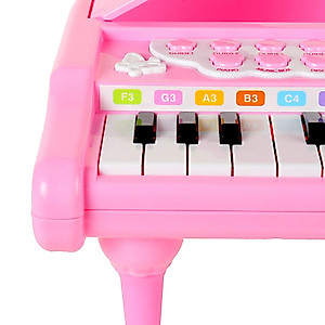 Piano Keyboard Toy for Kids, Honor-Y 3-6 Year Old Babies First Birthday Gift, 24 Keys Multifunctional Musical Educational Toy Piano for Toddler Boys Girls (Pink)