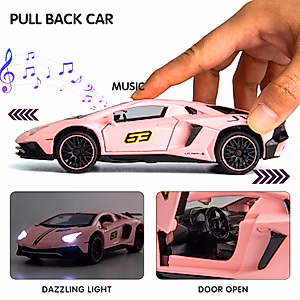 BDTCTK Compatible for 1:32 LP780 Model Car, Zinc Alloy Pull Back Toy Car with Sound and Light for Kids Boy Girl Black