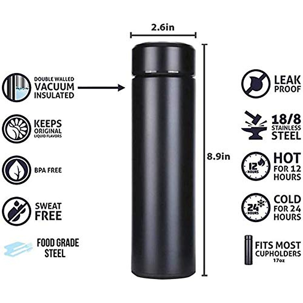 JDclubs 17 oz Car Logo Black Frosted Travel Mugs & Tumblers Vacuum Insulated Stainless Steel Thermal Bottle Fashion Business Thermal Cup for Hot or Cold Drink Coffee Or Tea (Without Logo)