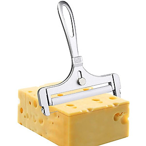 Poualss Stainless Steel Wire Cheese Slicer, Adjustable Thickness Cheese Cutter for Soft, Semi-Hard Cheeses Kitchen Cooking Tool