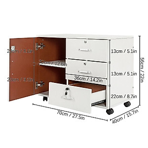 NATICRISI Mobile File Cabinet,3-Drawer Wood File Cabinet,Mobile Lateral Filing Cabinet,Printer Stand with Open Storage Shelves for Home Office,Warm White