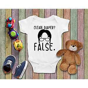 The Office Clean Diaper - False Funny Dwight Shrute Dirty Diaper Baby Bodysuit (6 Months) White