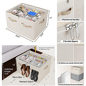 TOPIA HOME Shoe Organizer for Closet, Foldable Shoe Box with Adjustable Dividers and Clear Cover, Space Saving Shoe Storage Organizer Cabinet with Reinforced Handles, Fits 16 Pairs, Beige TP09Y