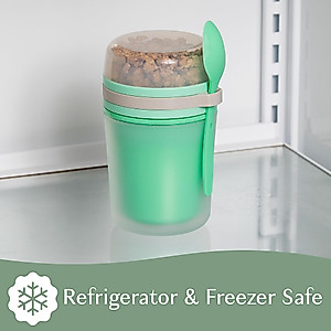 Goodful Double Wall Insulated Yogurt Container, Leak Proof Food Storage, Snack Container with Reusable Plastic Spoon, Microwave Safe, Dishwasher safe, Freezer Safe, 14-Ounce, Green