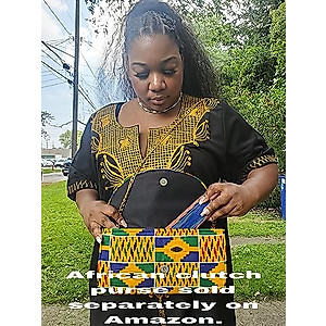 Blue African Fabric Folding Fan: Church, Ankara, Leather, Wedding, Sports, and Pouch Included!