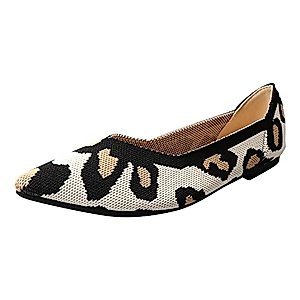 Women Flying Knitted Single Shoes Doudou Boat Shoes Comfortable Soft Bottom Flat Casual Shoes Business Casual Shoe (Beige, 9)