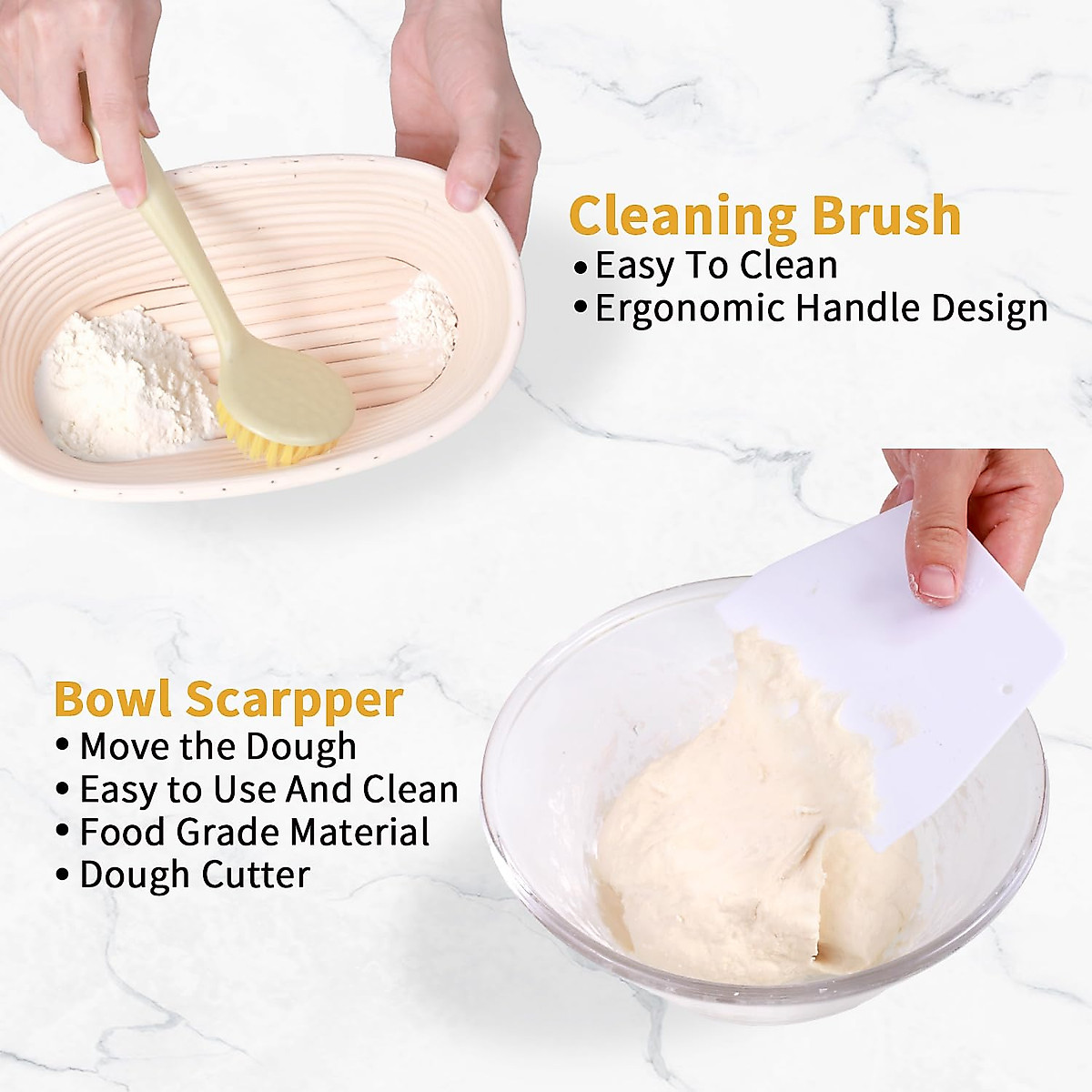 HOMEDISIAC Banneton Bread Proofing Basket Set, 9 Inch Round & 10 Inch Oval, Natural Rattan Material, Ideal for Sourdough Bread Baking, Includes Linen Liner and Dough Scraper, Great Gift Idea