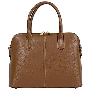 PRIMO SACCHI Italian Textured Dark Tan Leather Bowling Style Tote Grab Shoulder Bag Handbag Purse