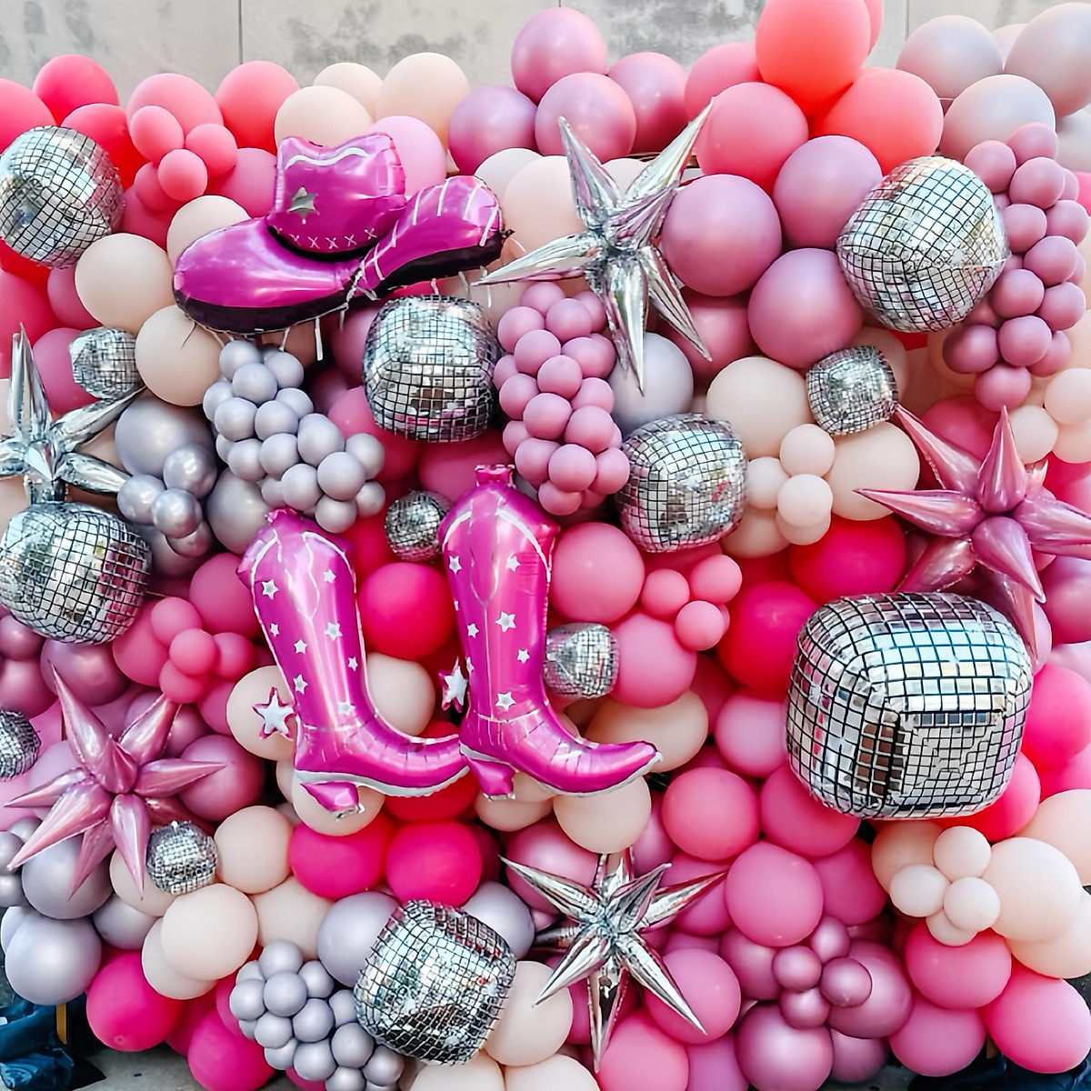 4 PCS Pink Cowgirl Boot+Hat Foil Balloon/Cowgirl Cowboy Hat Balloon/Western Cow Party Decorations/Last Rodeo Party/Disco Birthday Decorations/Country Party/Girly Pink Western Cowgirl Party