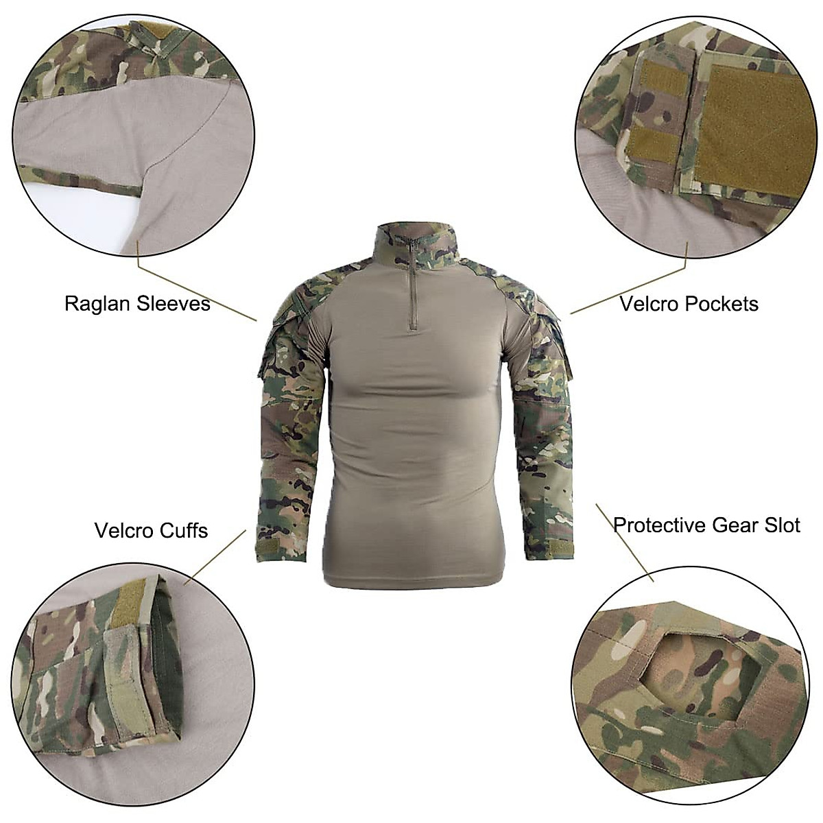 Men's Airsoft Shirt and Pants Military Uniform 1/4 Zip Long Sleeve Tactical Multicam BDU Set Woodland hunting Pants