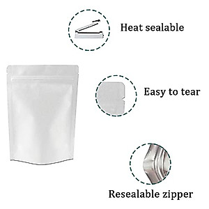 50 Pieces 3.5x5.5 inch White Kraft Paper Zipper Lock Resealable Bags Inner Aluminum Foil Stand up for Zip Bulk Food Storage Lock Airtight 5.1mil Mylar Bag