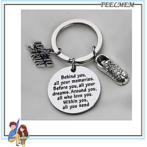 FEELMEM Marathon Runner Gifts Running Keychain Cross Country Track Marathon Jewelry Marathon Running Gift Track Gift（silver）