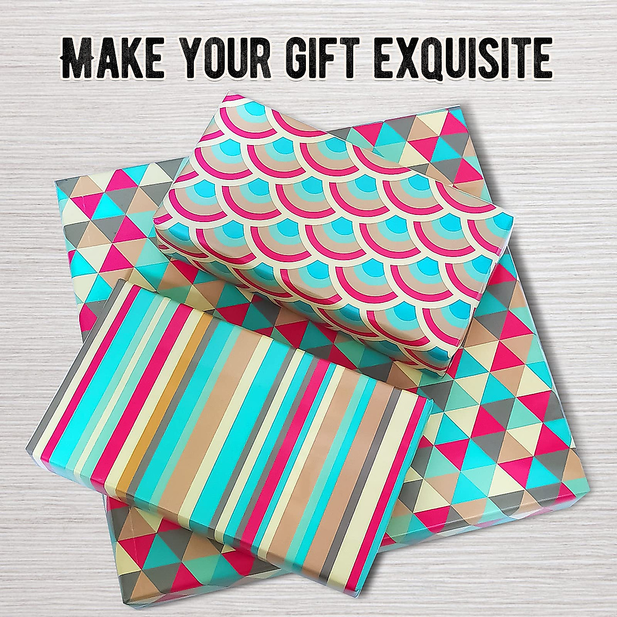 Wrapping Paper Sheets - Folded Flat - Birthday Wrapping Paper Set Included 6 Pack Gift Wrap Paper with Ribbon,Tag,Red Green Gift Wrapping Paper for Birthday,Bridal Baby Shower,Weddings,Graduations,Women,Men,Boy,Girl,All Occasion