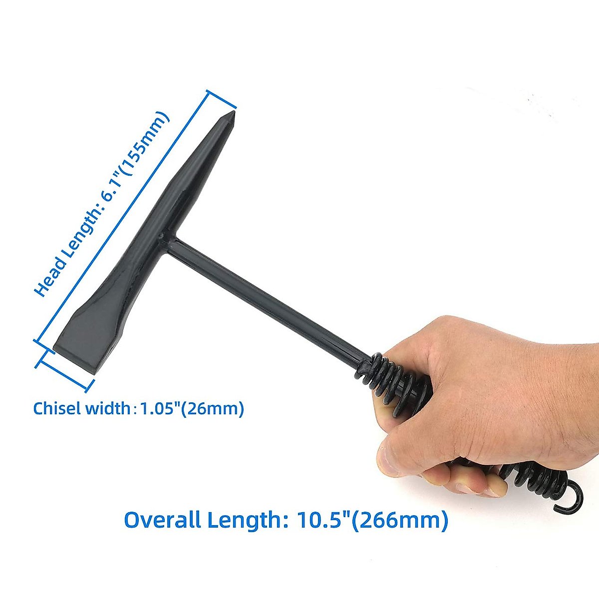 VASTOOLS Welding Chipping Hammer with Coil Spring Handle,10.5",Cone and Vertical Chisel/ 10" Wire Brush(Free), Black