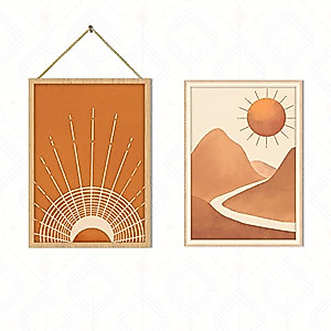Gisipameis Boho Wall Art Set of 6, Mid Century Modern Decor 8" x 10" Unframed, Sun Moon Palm Leaf Black Beige Neutral Abstract Geometric Boho Wall Decor Canvas Prints for Bedroom Living Room Bathroom (Orange)