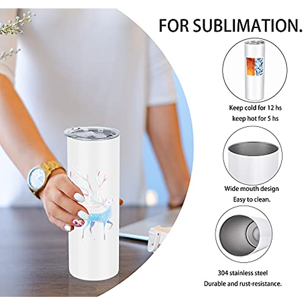 Glow in the Dark Sublimation Tumbler 20 Oz Skinny Straight, 4 Pack Luminous Skinny Tumbler Bulk for Sublimation with Shrink Wrap, Stainless Steel Skinny Sublimation Tumbler Glow in the Dark, White