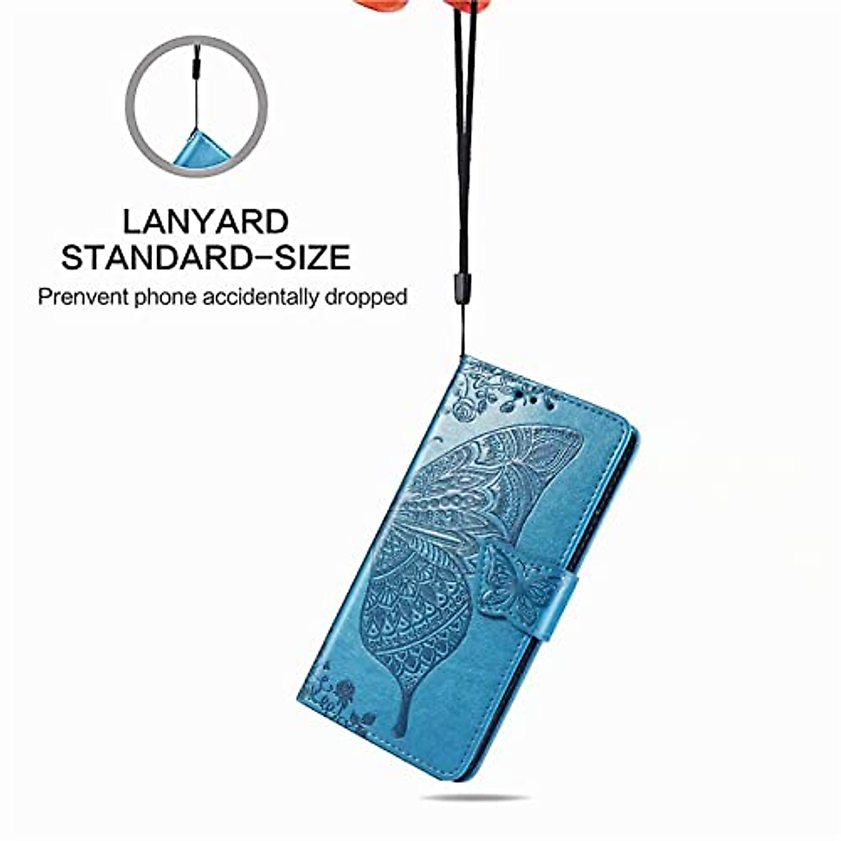 MTQLX for Samsung Galaxy S9 Plus Wallet Case,Luxury 3D Embossing Butterfly Woman Flip Leather Wallet Case with [Wrist Strap] for Samsung Galaxy S9 Plus - Blue