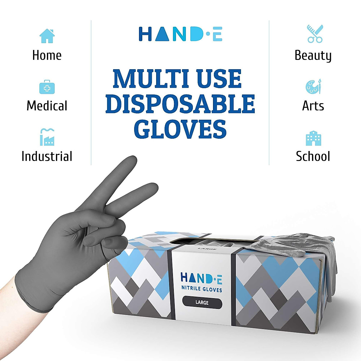 Hand-E Touch Disposable Gray Nitrile Gloves X Small 100 Count - Latex Free Medical Exam Gloves, Powder Free Food Safe Cooking Gloves