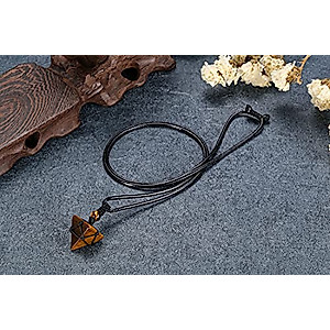 Top Plaza Tiger Eye Stone Healing Crystals Necklace for Men Boys Pyramid Stone Necklace Adjustable Rope Natural Gemstone Pendant Necklace Spiritual Protection Energy Men Jewelry Gifts