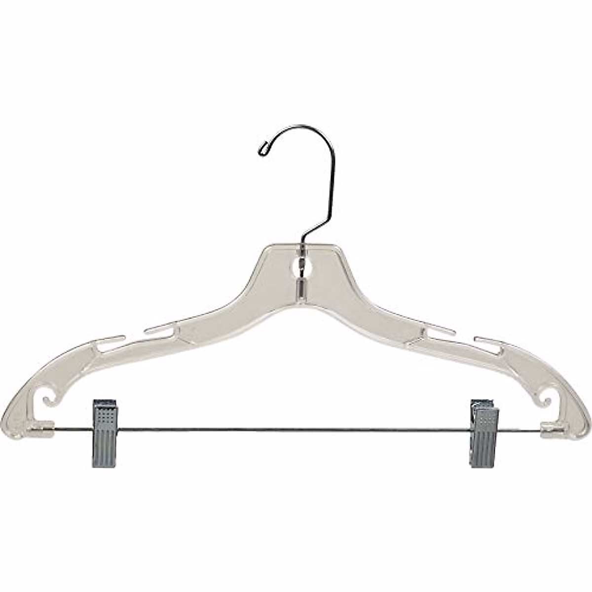 The Great American Hanger Company Clear Plastic Combo Hangers, Box of 100 Flat Ladies Hangers with Adjustable Cushion Clips and Chrome Swivel Hook