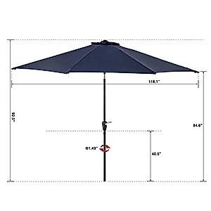 Nuu Garden 10 ft Outdoor Aluminum Patio Umbrella, 8 Ribs Market Umbrella with Push Button Tilt and Crank, Blue