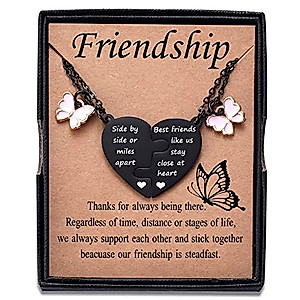 Friendship Necklace Set of 2 for Best Friends Jewelry for 2 Teen Girls Bestie Long Distance Friendship BFF Matching Heart Necklaces for Valentines Day Birthday Xmas