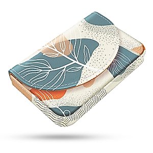 xiviers Business Card Holder，PU Leather Business Card Case Color Printing Pattern Card Holder Wallet，Pockets Magnetic Credit Card Holders for Men and Women，Bohemian Leaf