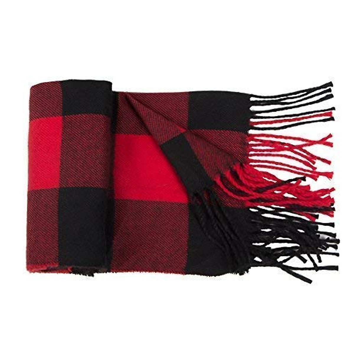 BETTERLINE Buffalo Red and Black Plaid Flannel Scarf for Women & Men - Soft Warm Winter Scarf – 67” x 13” Inches