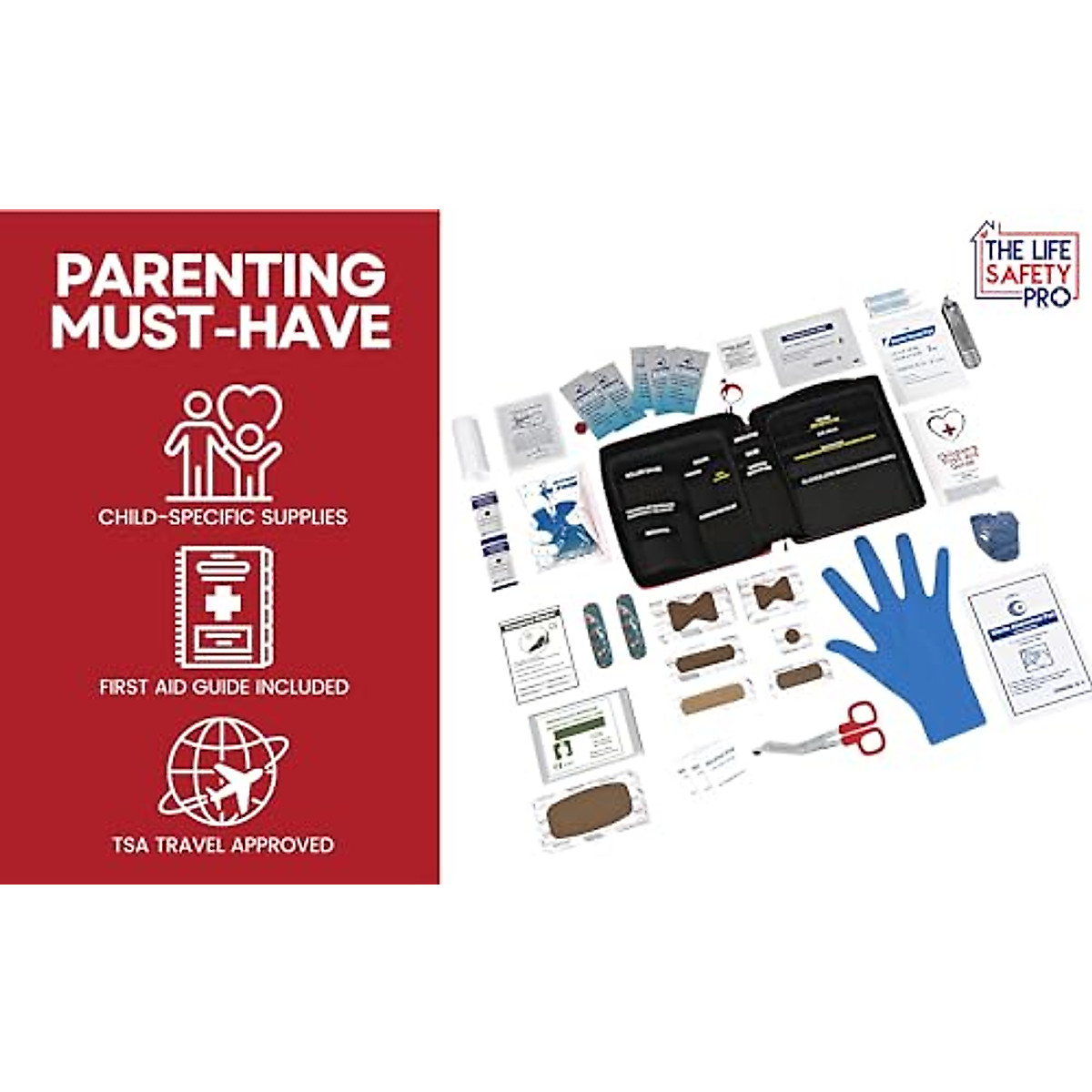 Portable First Aid and CPR Kit for Children - Ideal for Home, Car, School, Camping, and Travel. Latex-Free Bandages – Custom First Aid Guide by The Life Safety Pro