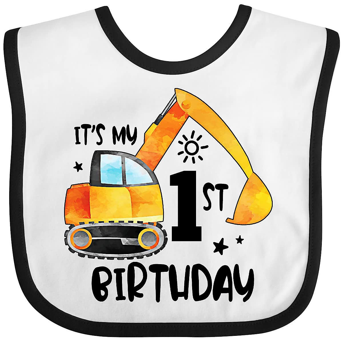 inktastic Construction Truck It's My 1st Birthday Baby Bib White and Black 3a617