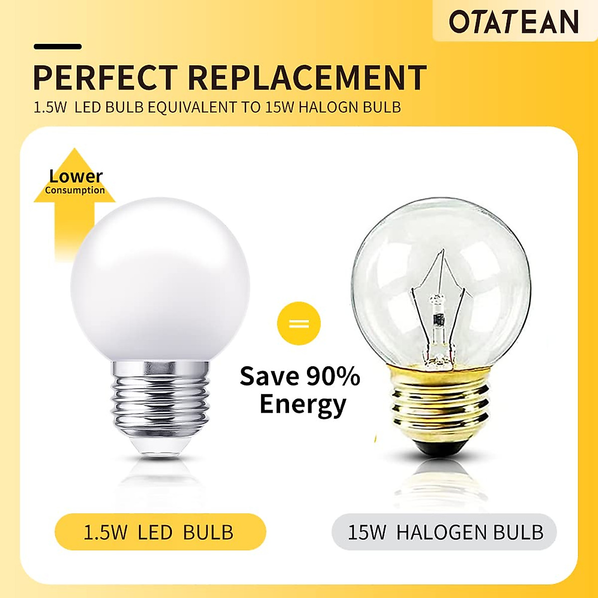 OTATEAN 1W Light Bulbs Equivalent 15 Watt 150LM Light Bulb Standard E26 Base Small Light Bulb for Light Strip, Vanity Mirror, Frosted, Daylight White 6000K (2 Pack)